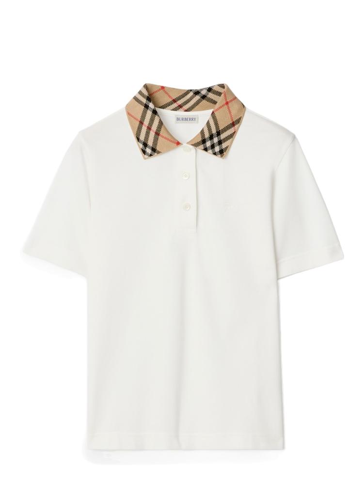 BURBERRY Burberry Check Collar Cotton Piqué Polo Shirt